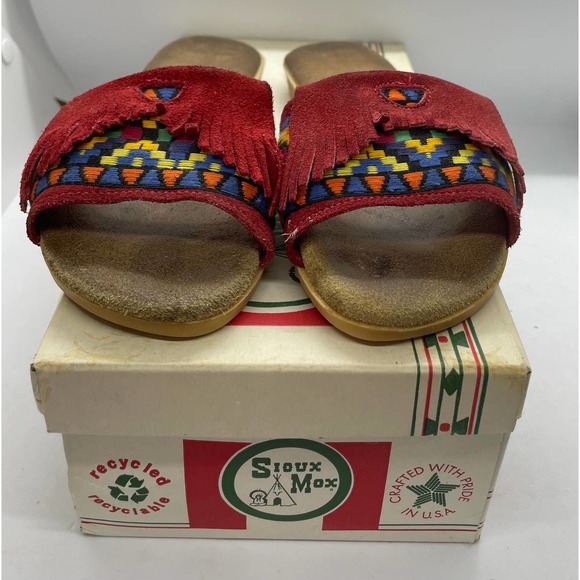 Sioux Mox | Shoes | Vintage Sioux Mox Red Suede Embroidered Slides Size ...